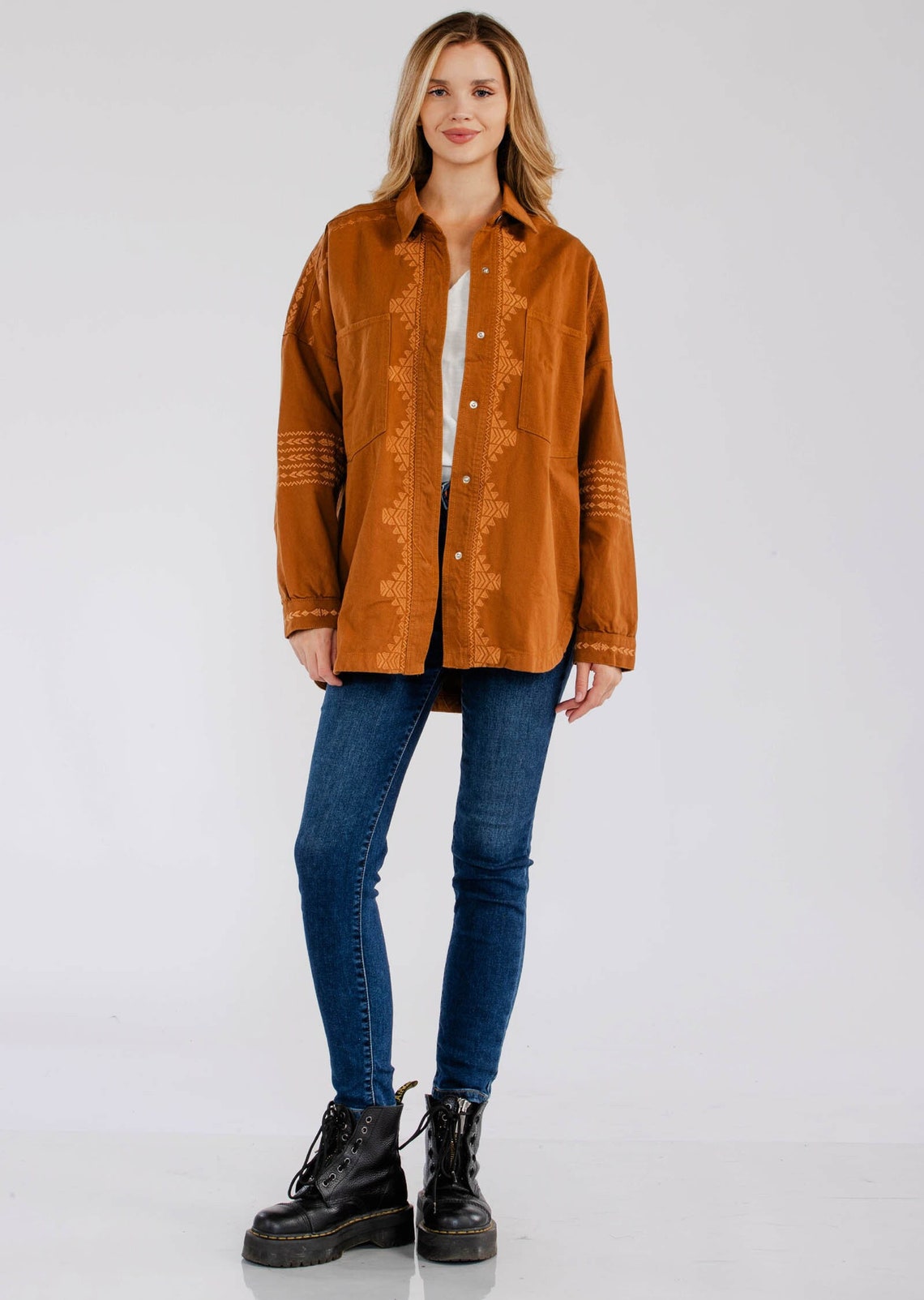 Cortney Embroidered Western Shacket, Embroidery, Bohemian Button Down ...