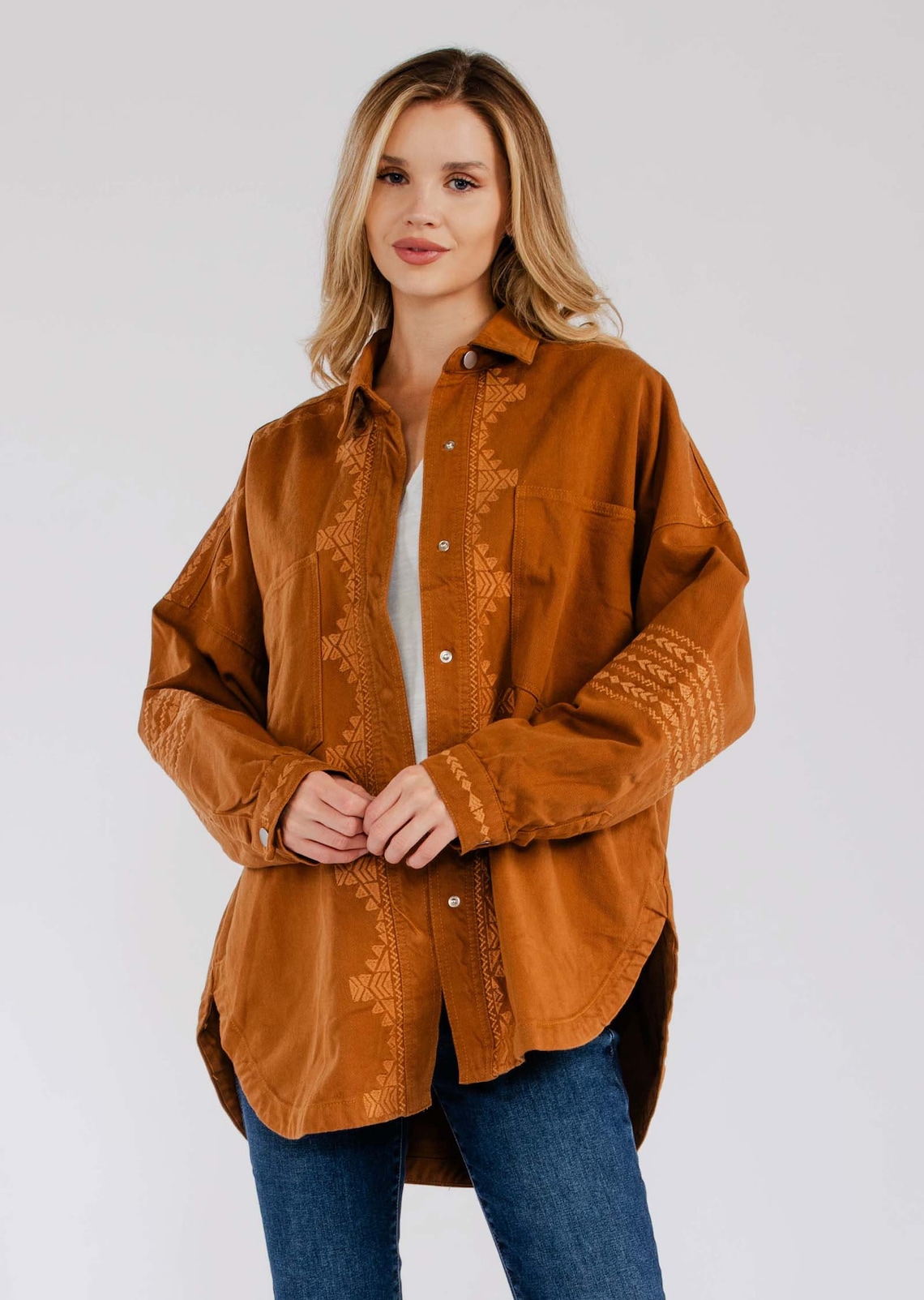 Cortney Embroidered Western Shacket, Embroidery, Bohemian Button Down ...