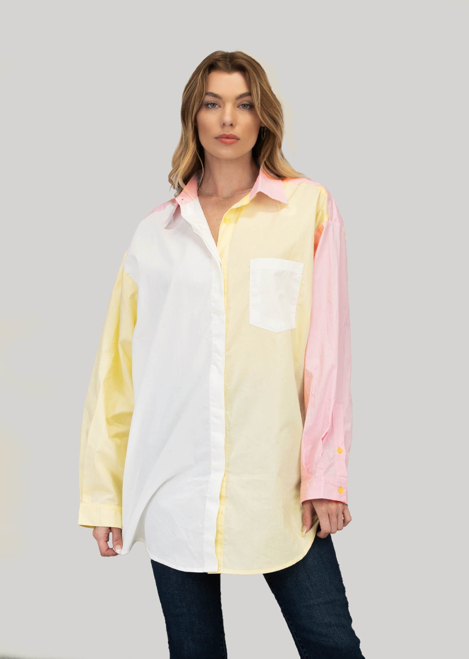 Leah Color Block Oversized Cotton Shirt, Button-down Shirts, Bulky ...