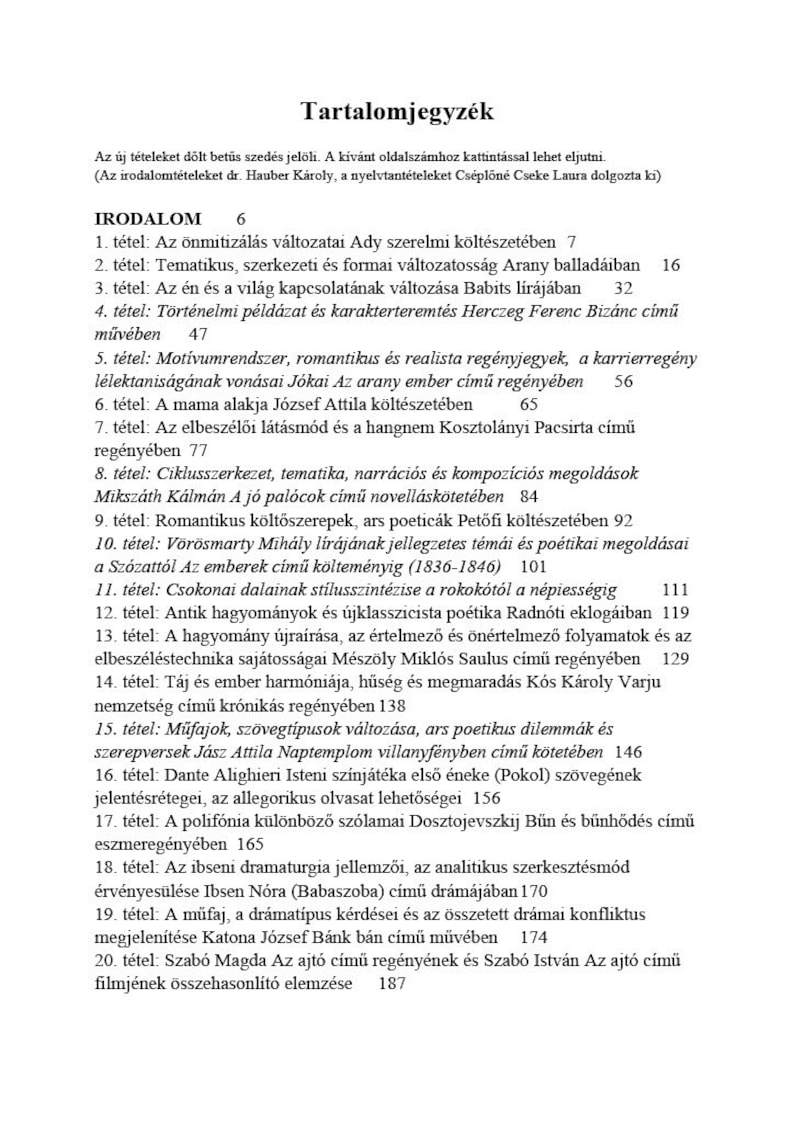 Kidolgozott Tételek a 2024-es Emelt Szintű Szóbeli Magyarérettségire - Etsy