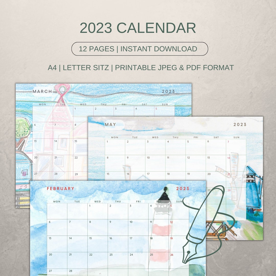 Mokl-Art Kalender 2023 Druck INSTANT DOWNLOAD Meeresblick - Etsy.de