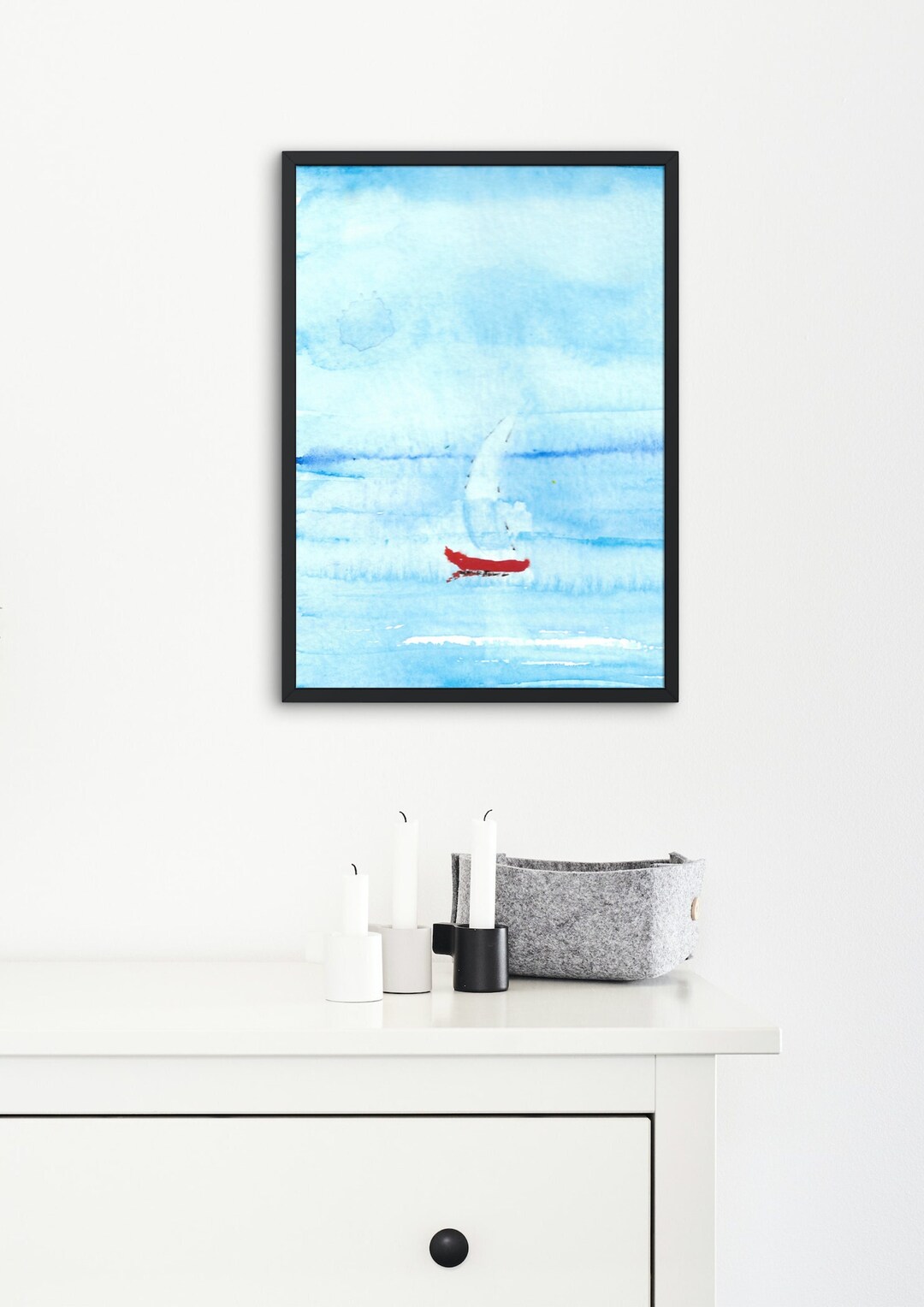 Sailboat Mokl Art, Watercolor Printable, Artwork, Blue, Download ...