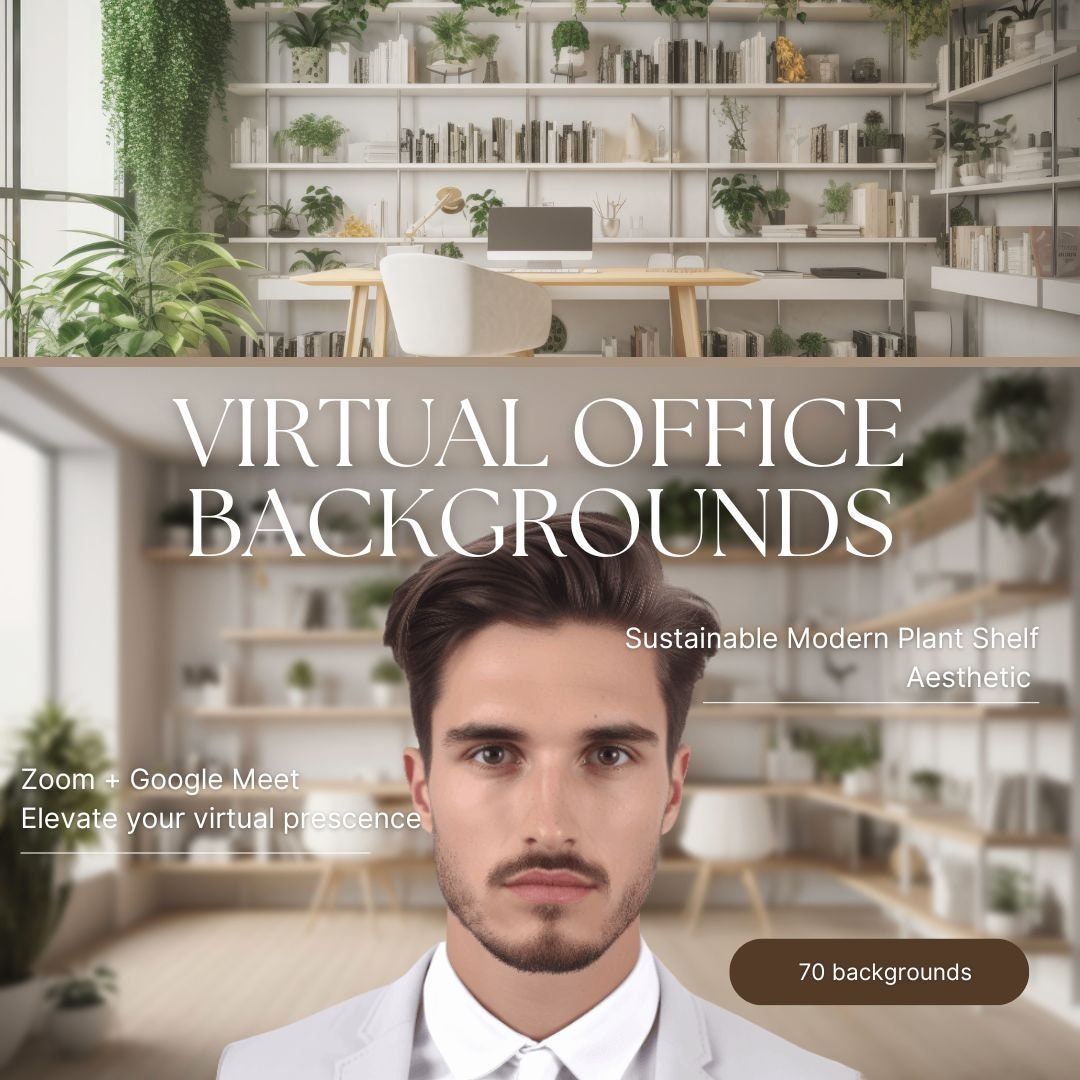 Virtual Office Backgrounds | Modern Sustainable Office Plant Shelves ...