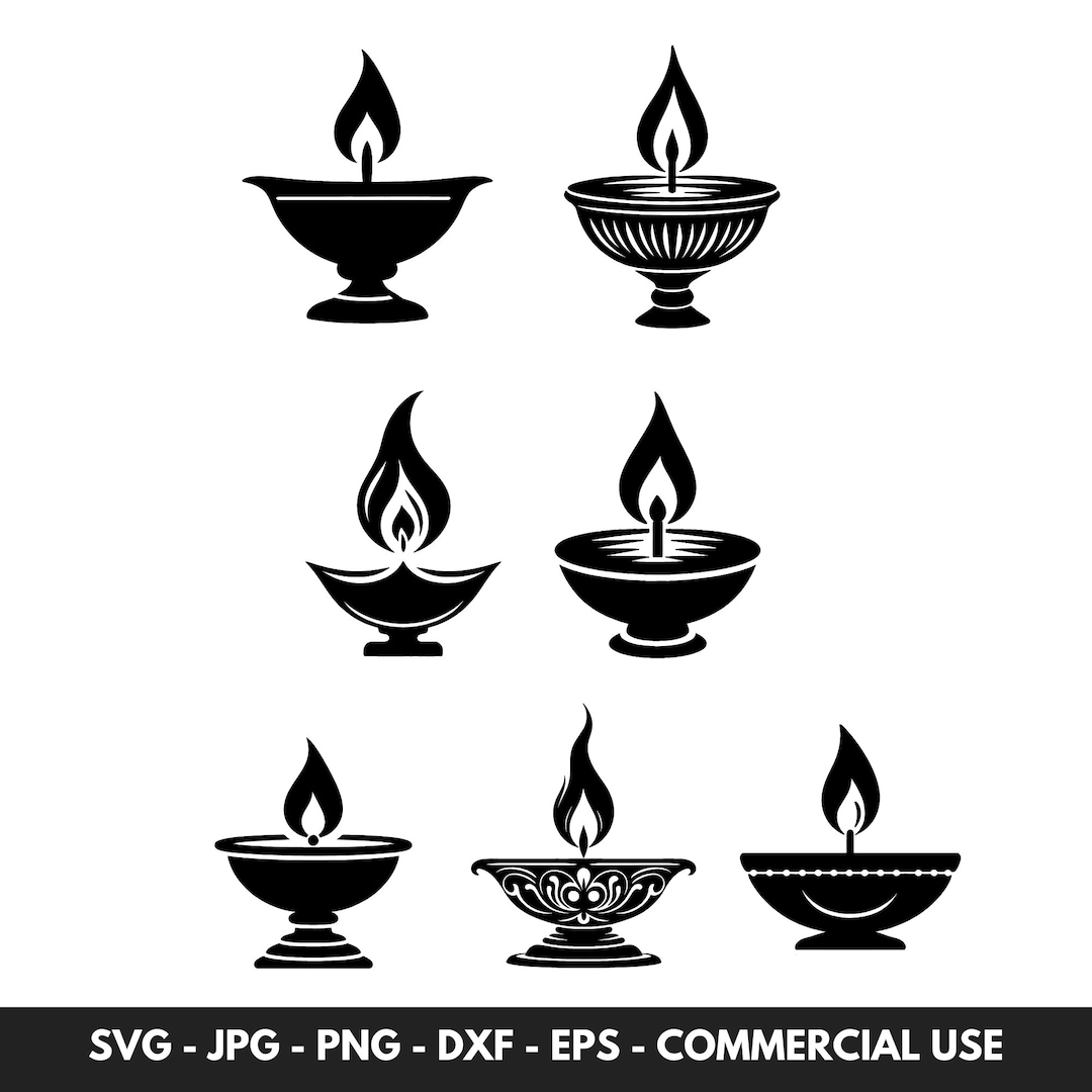 Diwali SVG Bundle, 7 Diya Vectors, Diwali Clipart, Lamp Clipart, Png ...