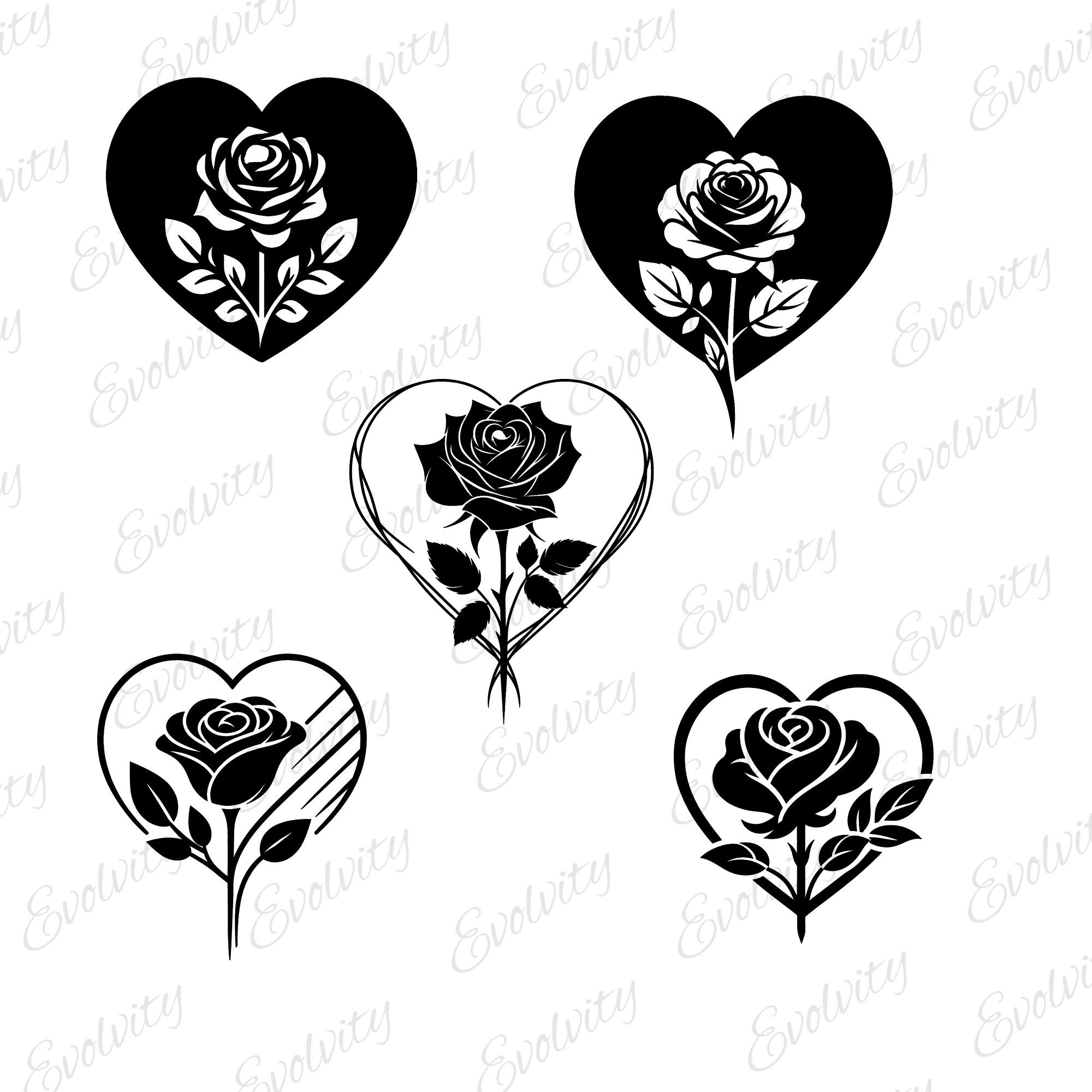 Rose Heart Mega SVG Bundle, Heart With Rose Svg, Heart Shaped Roses ...