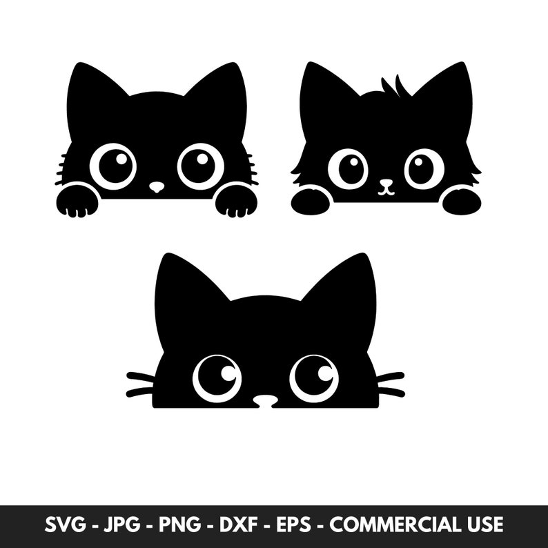 Cute Peeking Cat SVG Bundle 3 Cute Cat Vectors, Cat Clipart, Kitten PNG ...