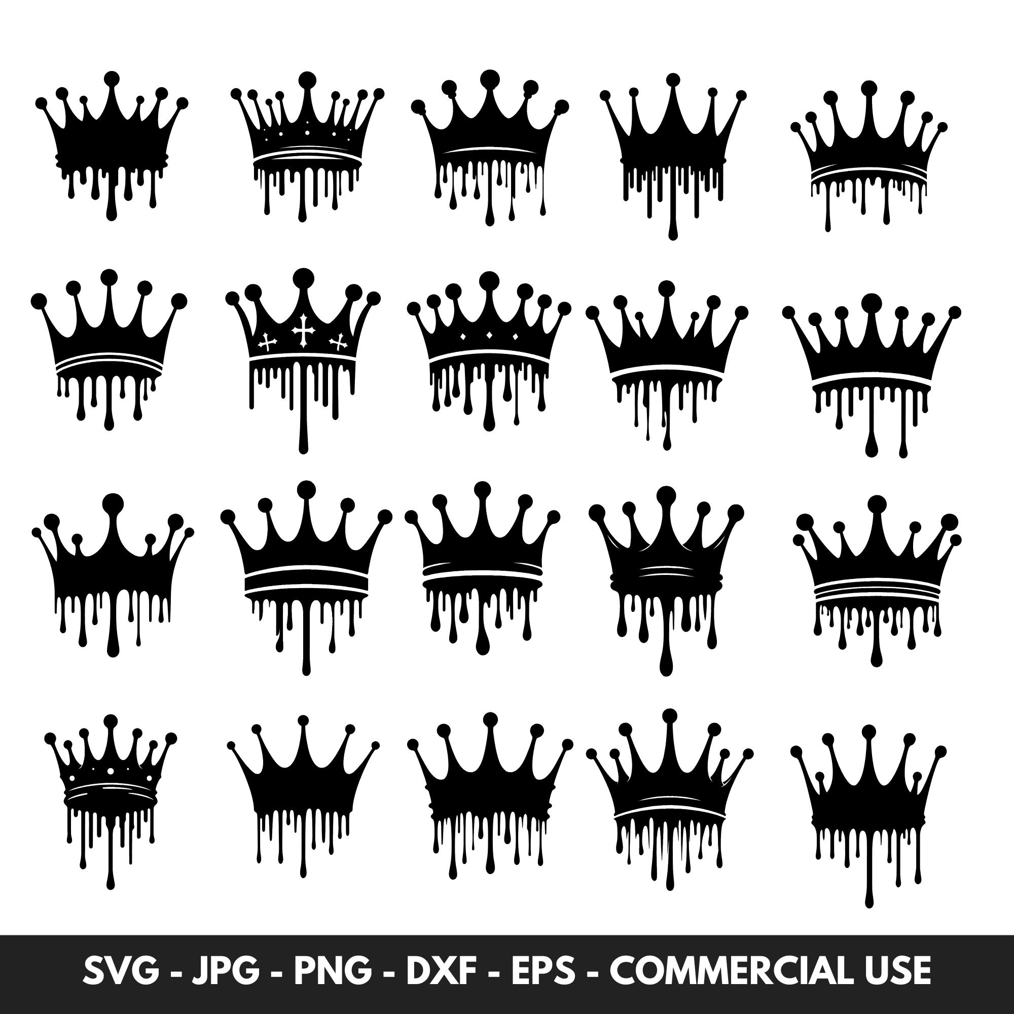 Dripping Crown SVG Vector Bundle and Drip King Queen Princess Crown ...
