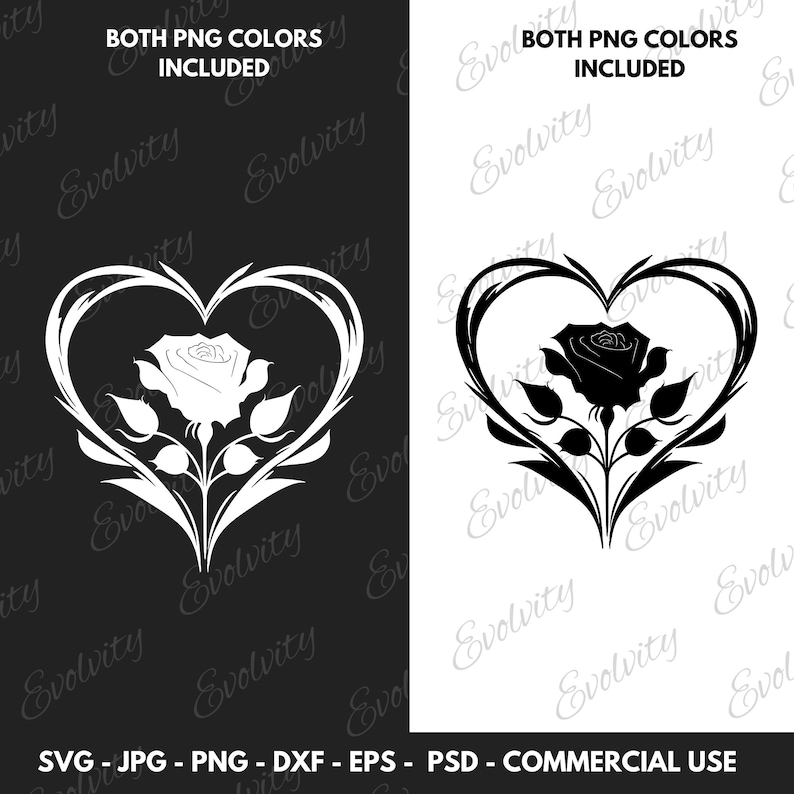 Rose Heart SVG Cut File: Valentine's Day Vector Clipart (digital ...