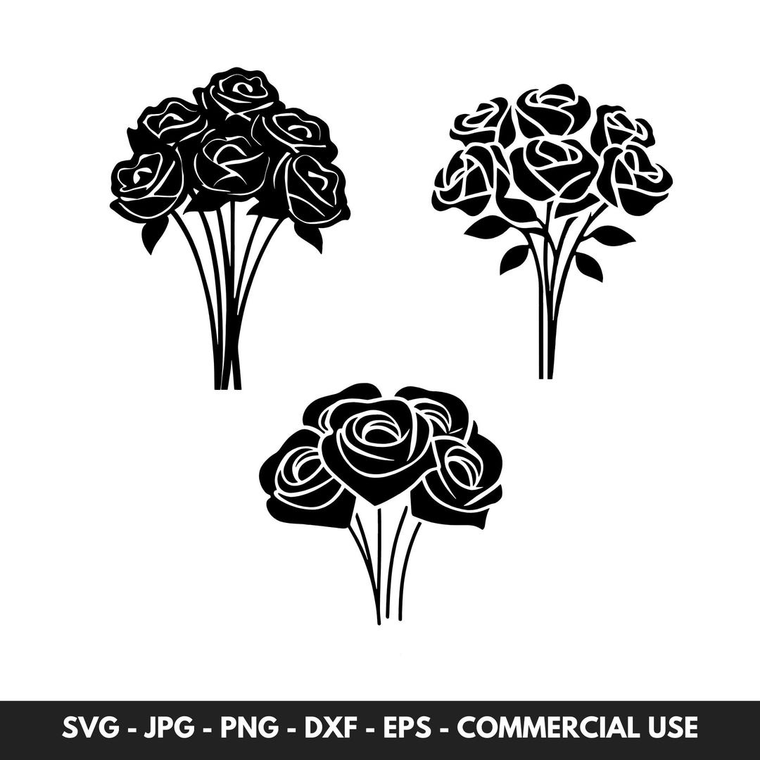 Rose Bouquet SVG Bundle: Silhouette Clipart, Cut File (digital Download ...