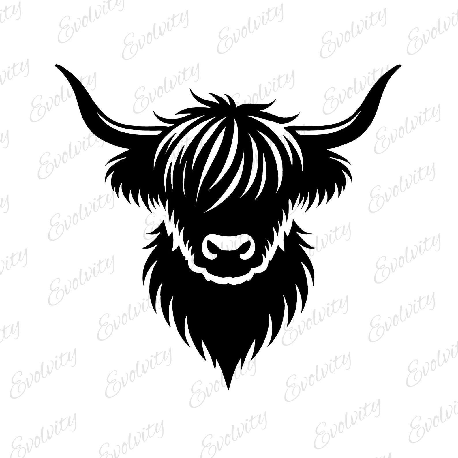 Highland Cow Head SVG Bundle, 3 Cow Vector Art, Cow Head Silhouette ...