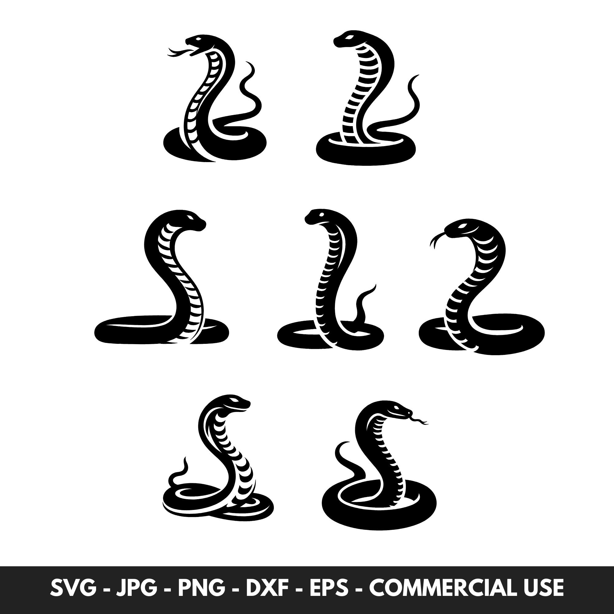 Cobra SVG Vector Bundle With 7 Snake Clipart Silhouette PNG Graphic ...