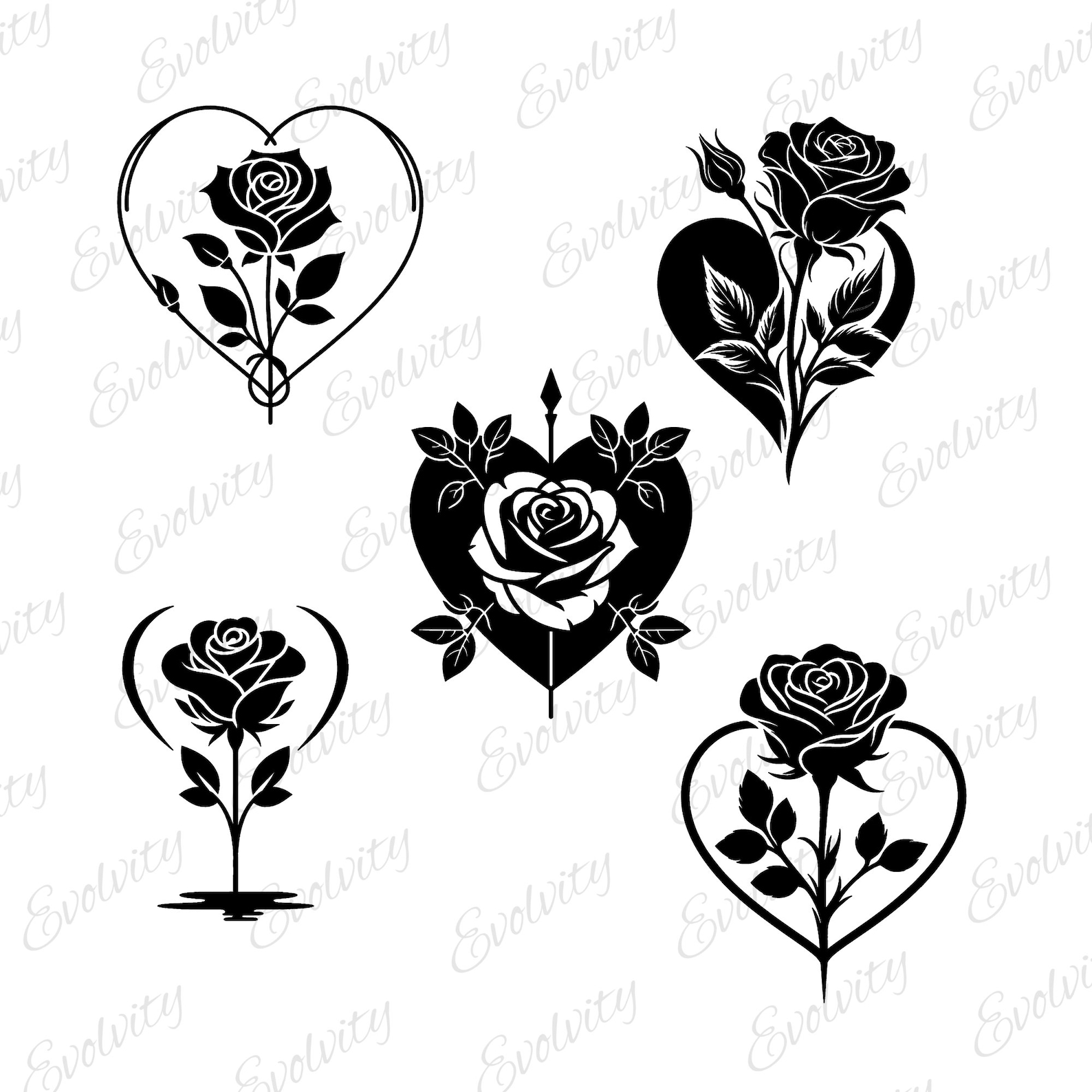 Rose Heart Mega SVG Bundle, Heart With Rose Svg, Heart Shaped Roses ...