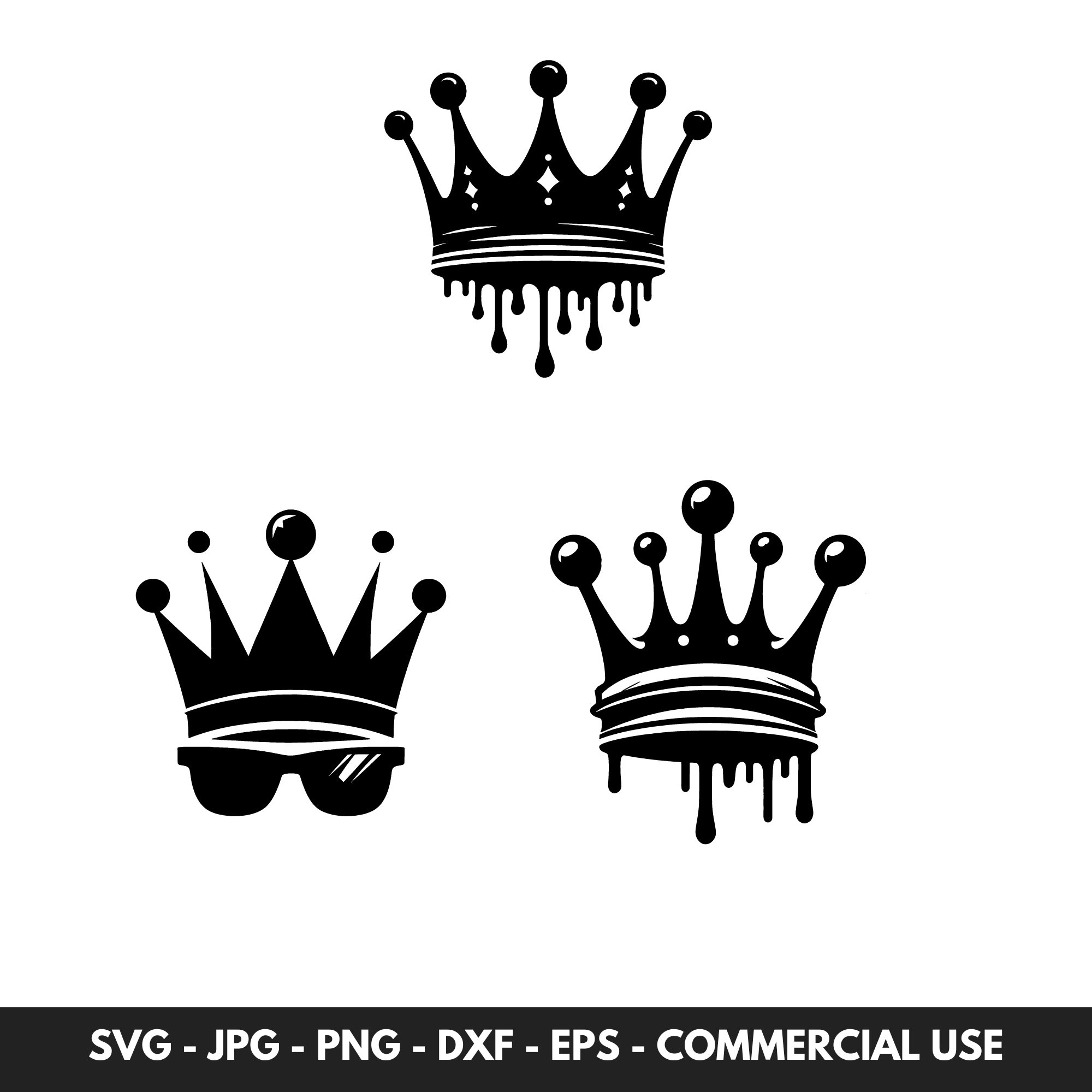 King Queen Crown SVG Bundle, 3 Crown Vectors, Dripping Crown Clipart ...