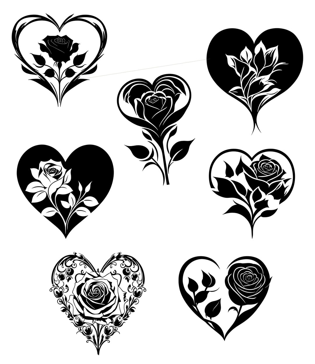 Rose Heart SVG Bundle: Floral Silhouette Clipart for Cricut (digital ...