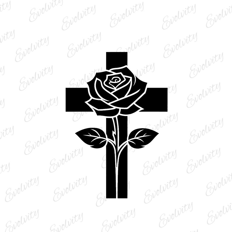 Cross With Rose SVG Bundle, 3 Cross Rose Vectors, Rose PNG, Rose ...