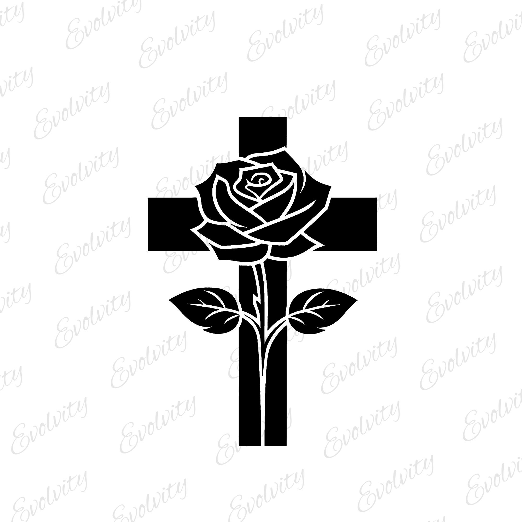 Cross With Rose SVG Bundle, 3 Cross Rose Vectors, Rose PNG, Rose ...