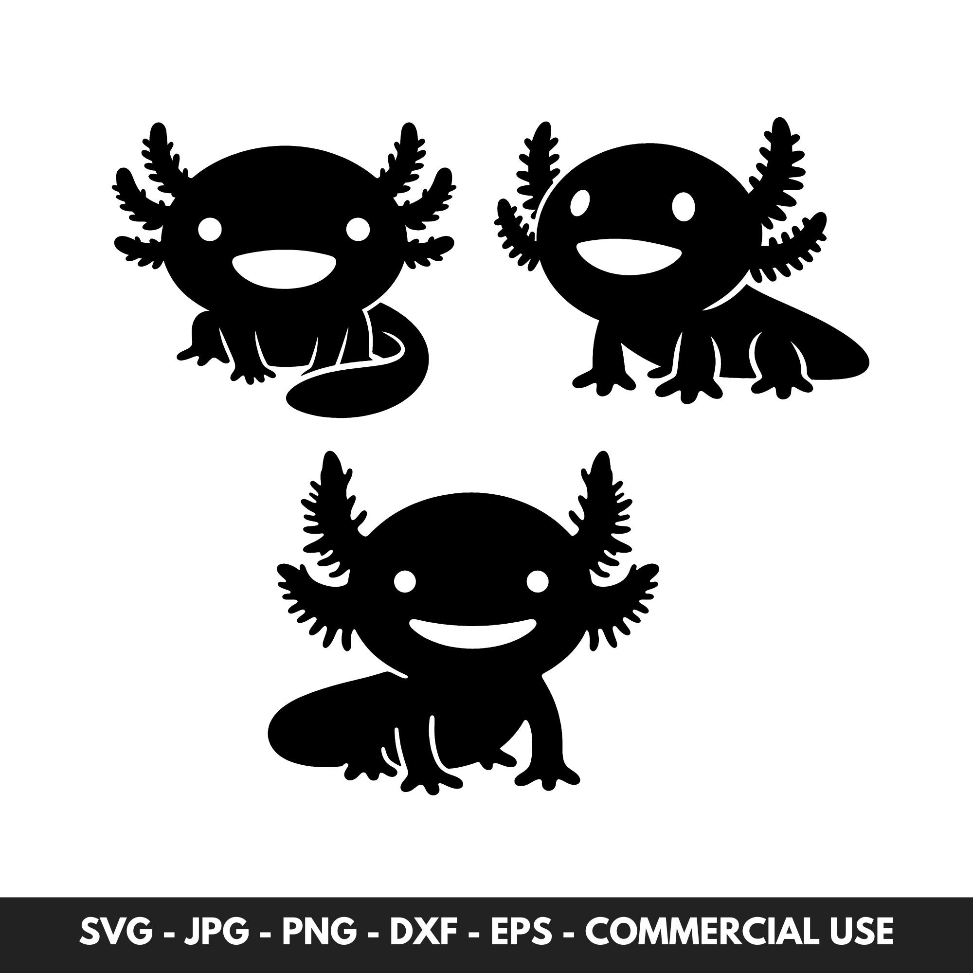 Axolotl SVG Vector Bundle With 3 Cute Salamander Silhouette Clipart PNG ...