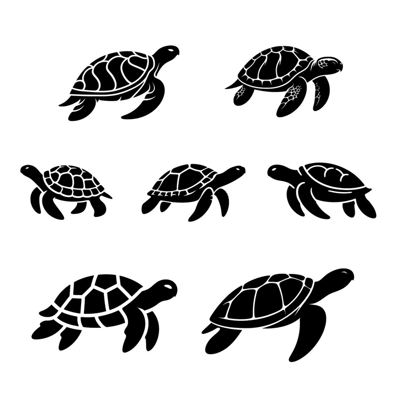 Sea Turtle SVG Vector Bundle: Tortoise Silhouette Clipart (digital ...