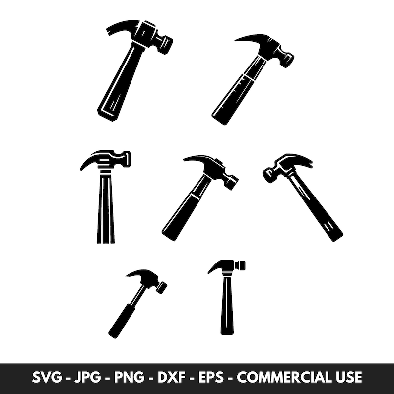 Hammer SVG Vector Bundle With 7 Handyman Hammer Clipart Silhouette PNG ...