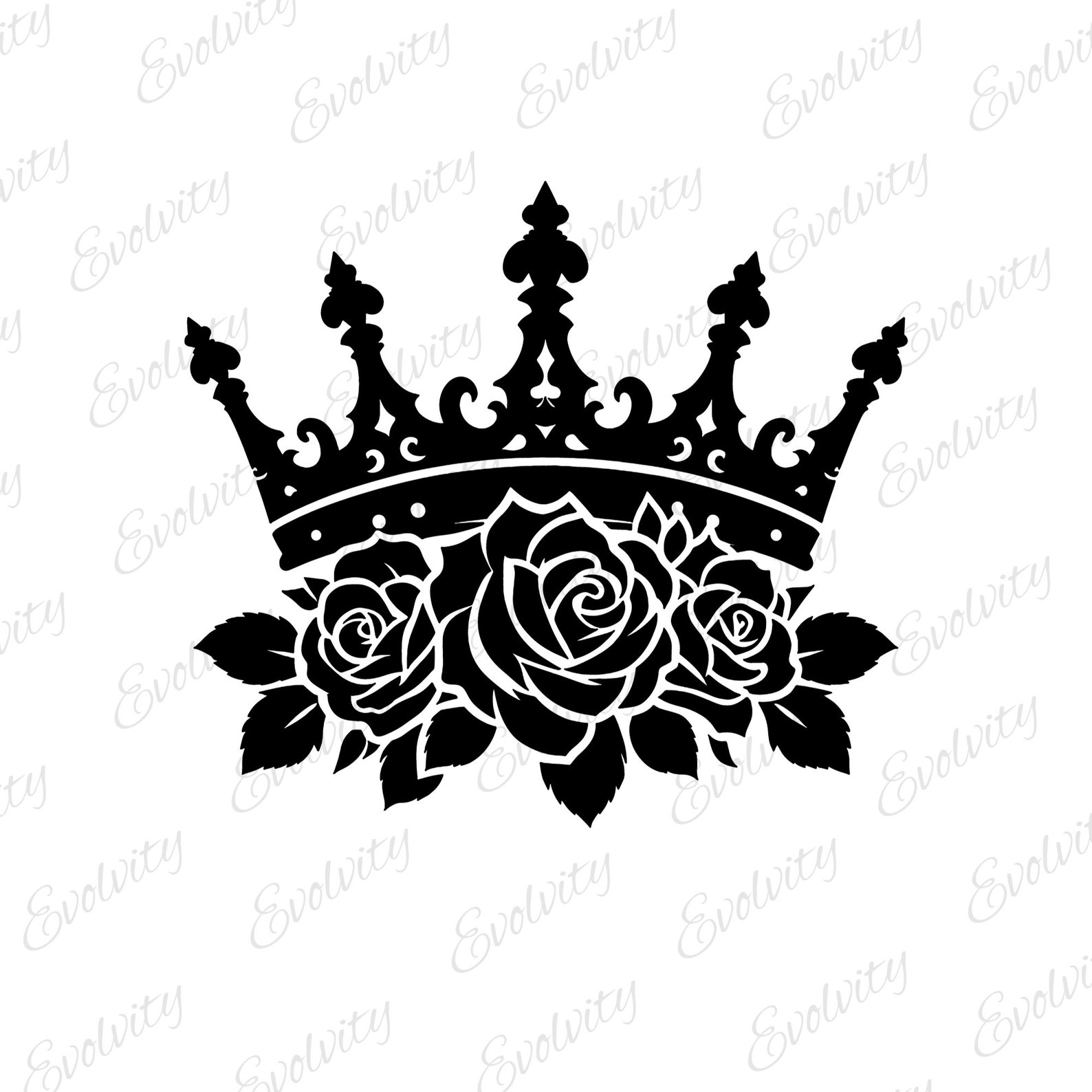 Crown and Roses SVG Vector Bundle With 7 Crown With Roses Silhouette ...
