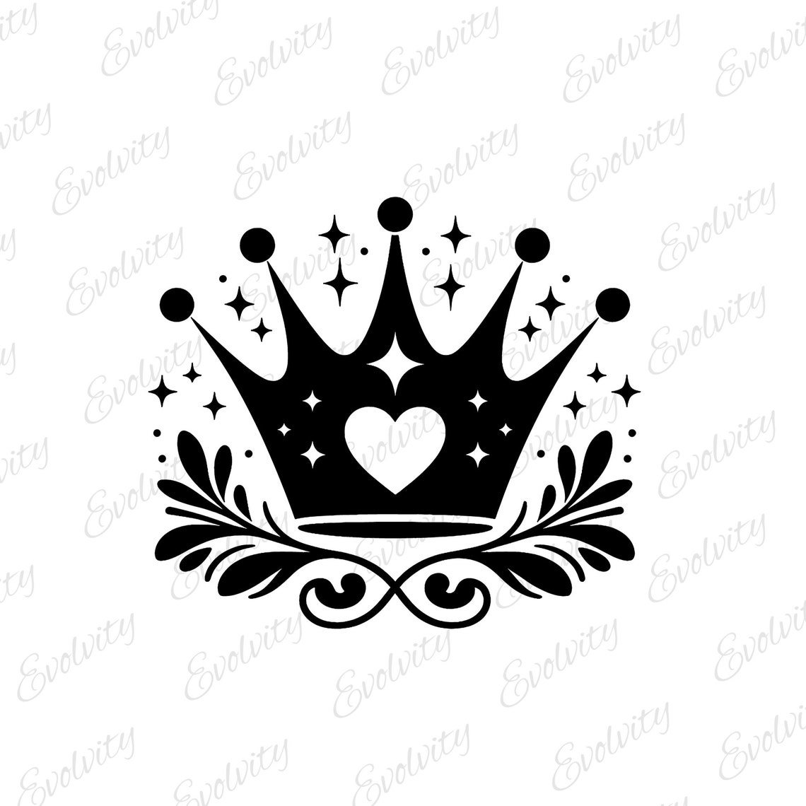 Crown With Heart SVG Bundle, Princess, Queen SVG, 7 Heart With Crown ...