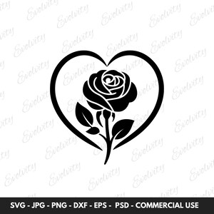 Romantic Heart Rose SVG and Rose Heart PNG, Detailed Floral Graphics ...