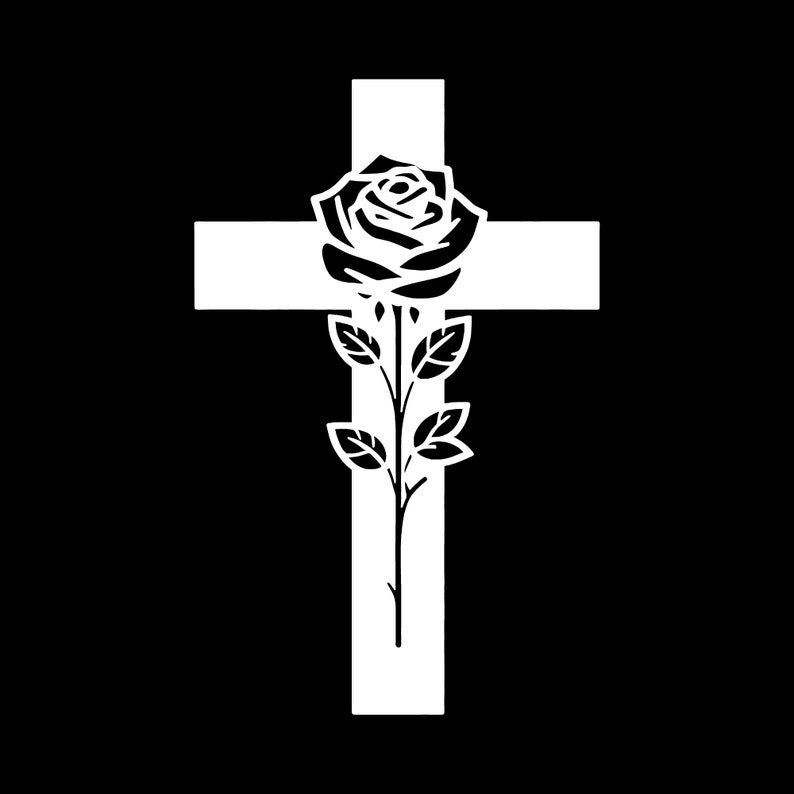 Cross With Rose SVG in White, Rose Vector, Cross PNG, Faith Clipart ...