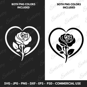 Romantic Heart Rose SVG and Rose Heart PNG, Detailed Floral Graphics ...