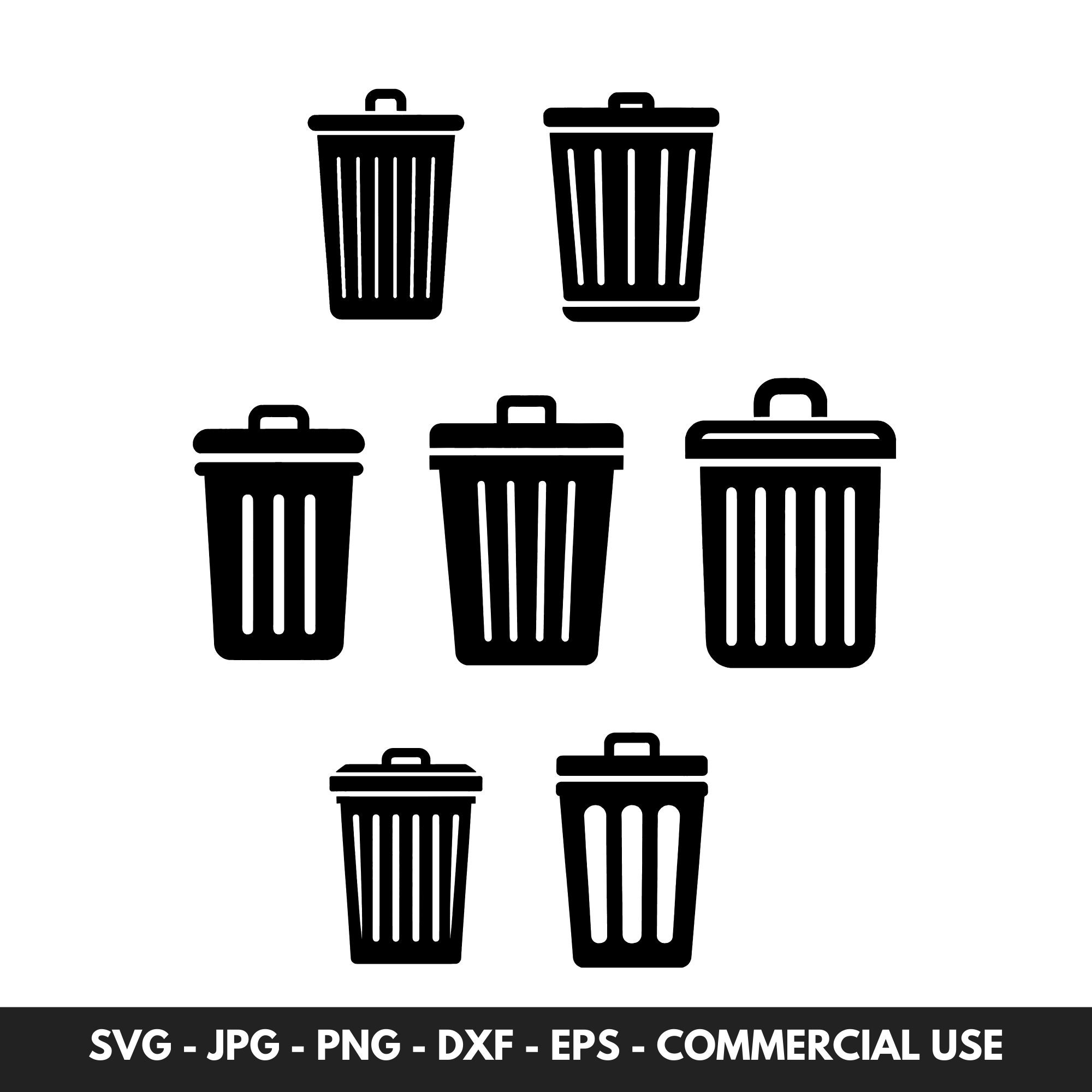 Trash Can SVG Vector Bundle With 7 Trash Bin Clipart Silhouette PNG Cut ...
