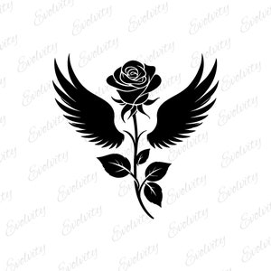 Angel Rose SVG Vector Bundle With 3 Rose With Wings Flower Silhouette Clipart PNG for Instant ...