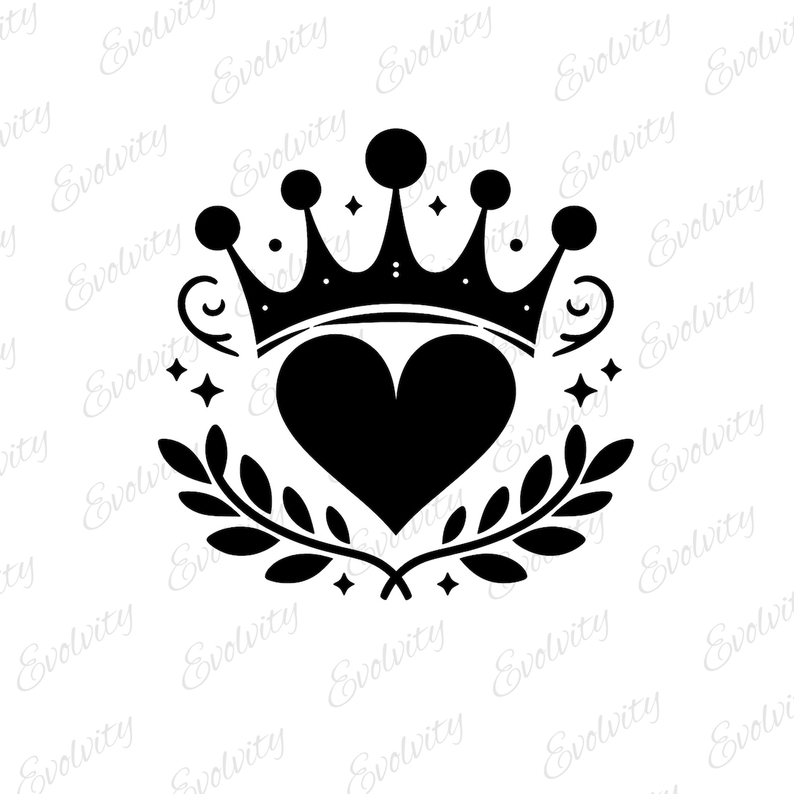 Crown With Heart SVG Bundle, Princess, Queen SVG, 7 Heart With Crown ...