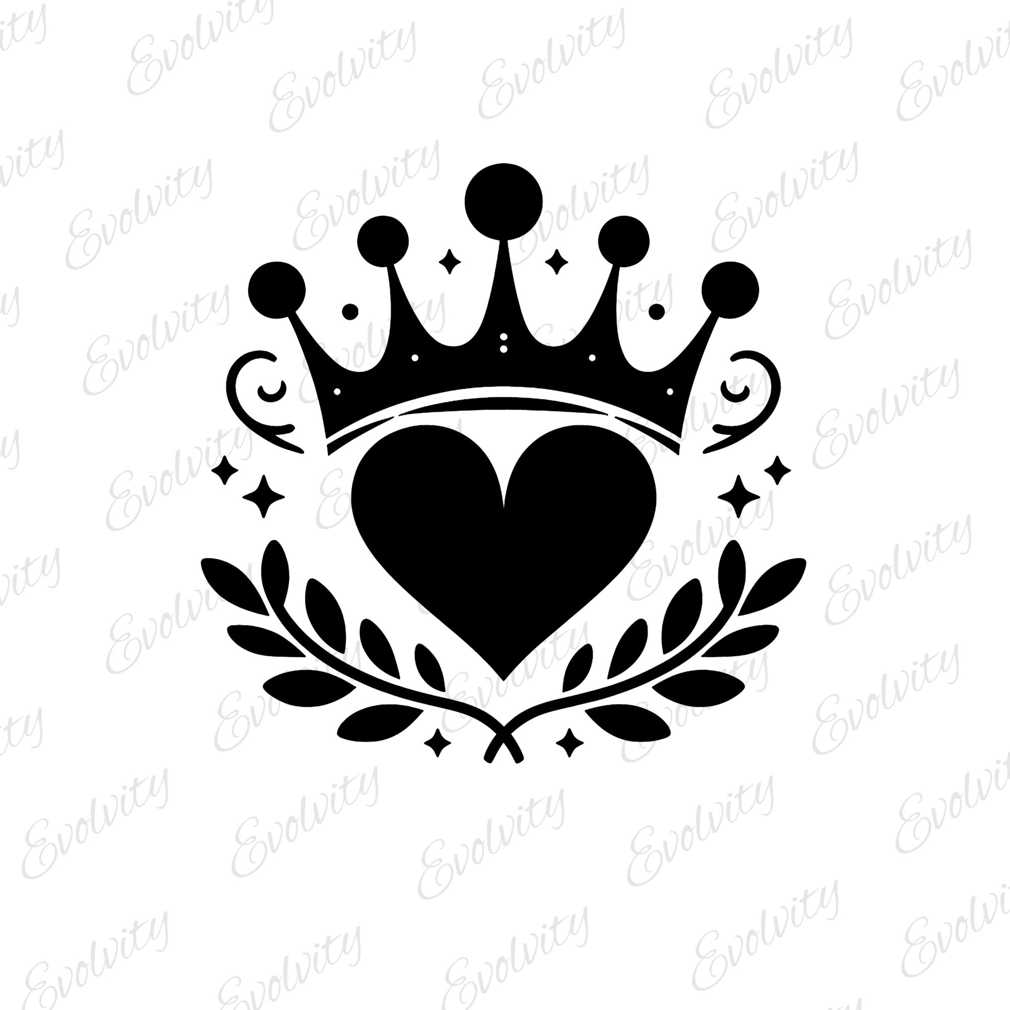 Crown With Heart SVG Bundle: Princess Queen Silhouette Clipart (digital ...