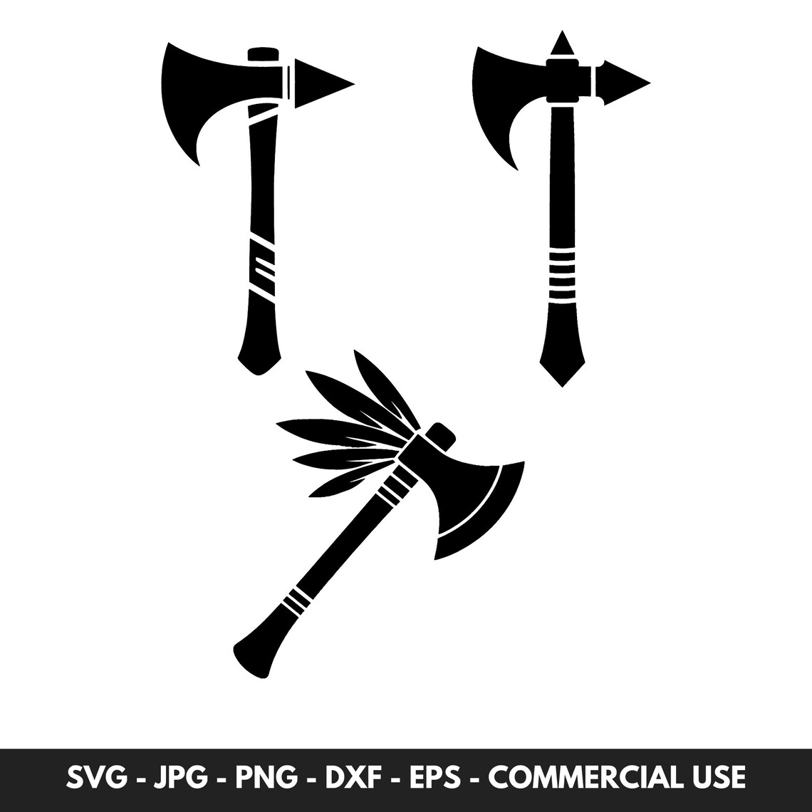 Tomahawk SVG Vector Bundle With 3 Tribal Warrior Axe Silhouette Clipart ...