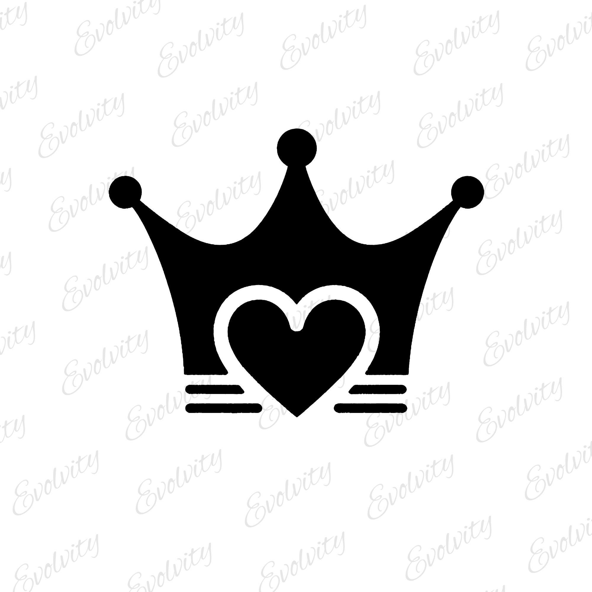 Charming Crown and Heart SVG, King Queen Silhouette Clipart, Ideal for ...