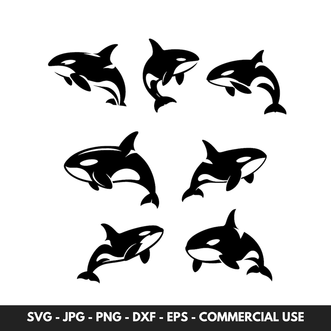 Orca Whale SVG Bundle, 7 Orca Vectors, Whale Silhouette, Marine PNG ...