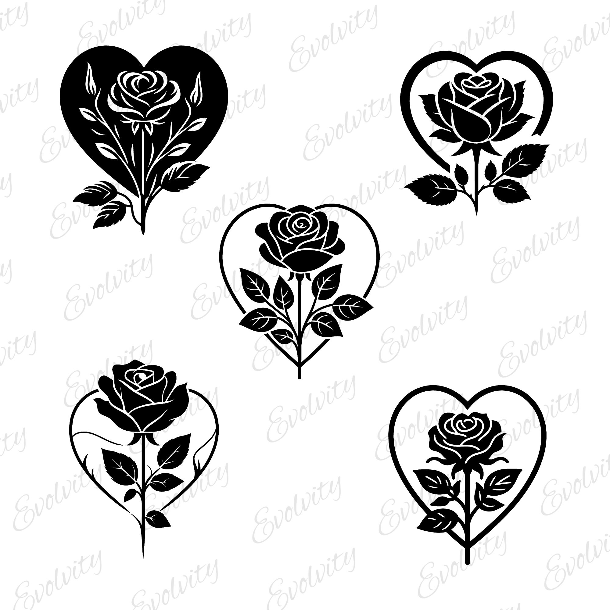 Rose Heart Mega SVG Bundle, Heart With Rose Svg, Heart Shaped Roses ...