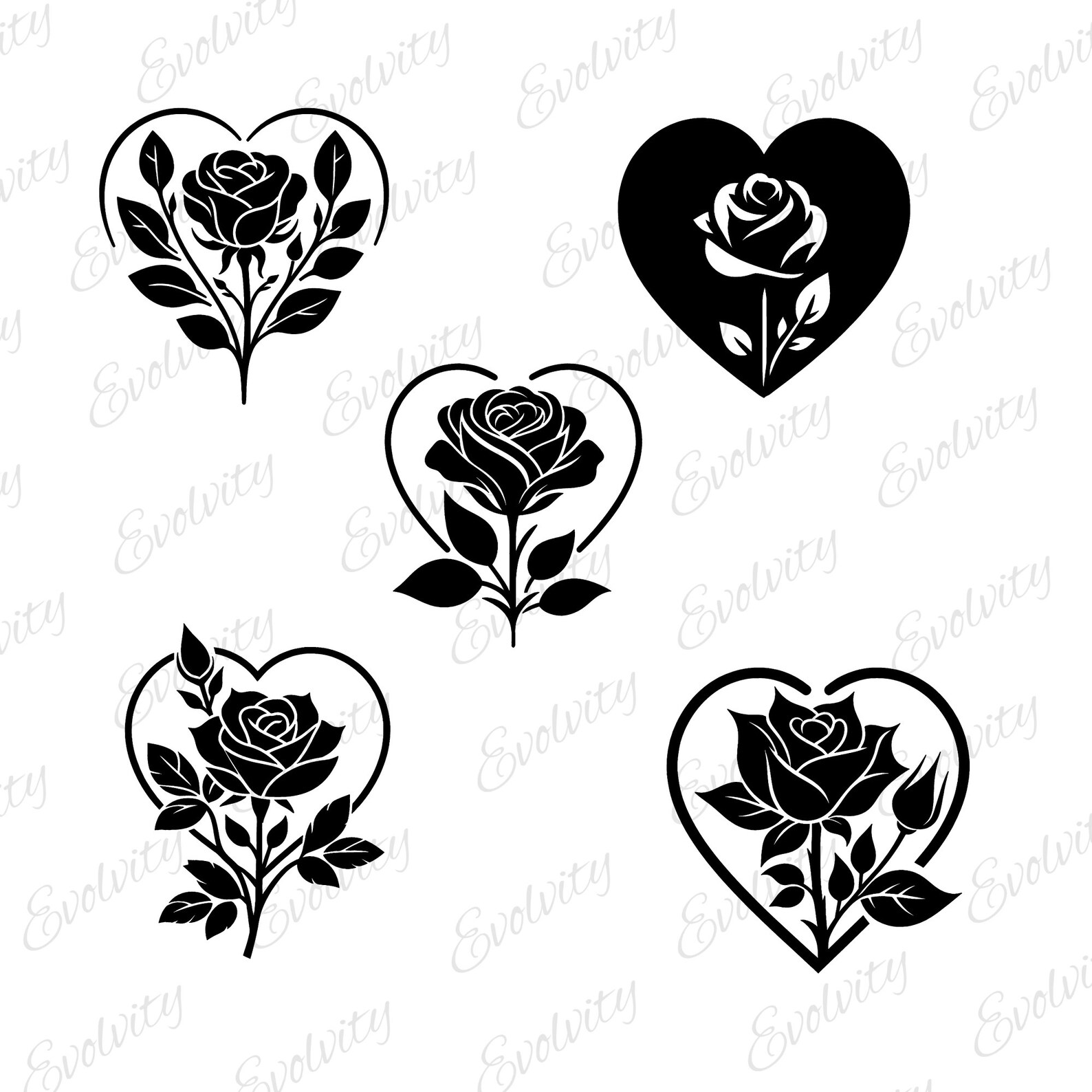 Rose Heart Mega SVG Bundle, Heart With Rose Svg, Heart Shaped Roses ...