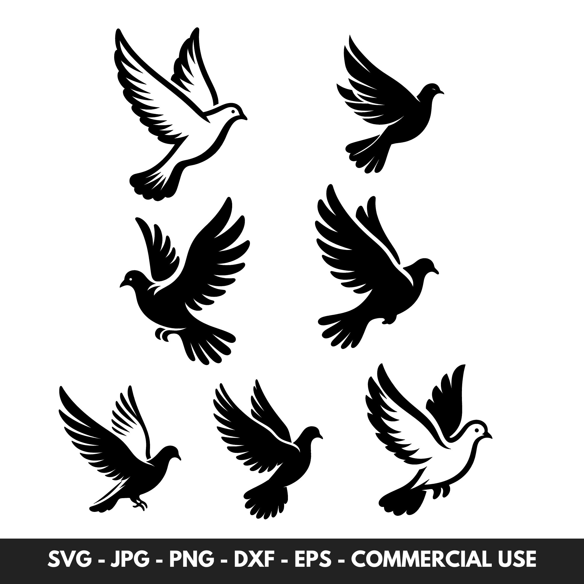 Pigeon SVG Vector Bundle With 7 Dove Clip Art Silhouette PNG Graphic ...