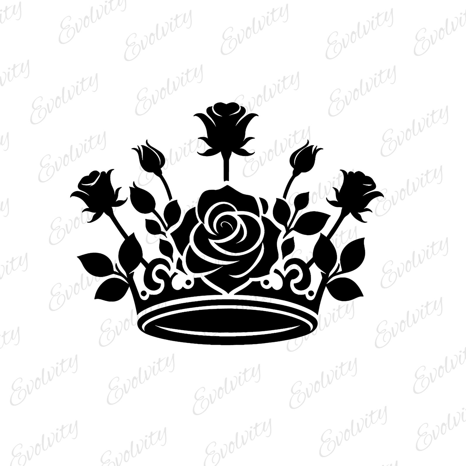 Crown and Roses SVG Vector Bundle With 7 Crown With Roses Silhouette ...
