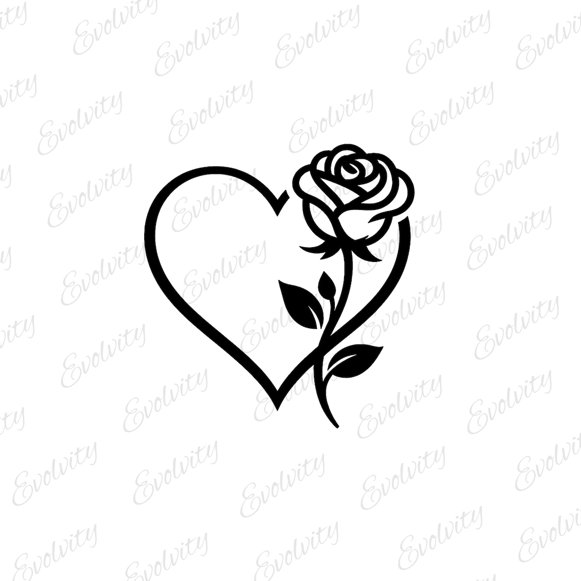 Rose and Heart SVG Clipart, Elegant Floral Heart Design, Rose and Heart ...