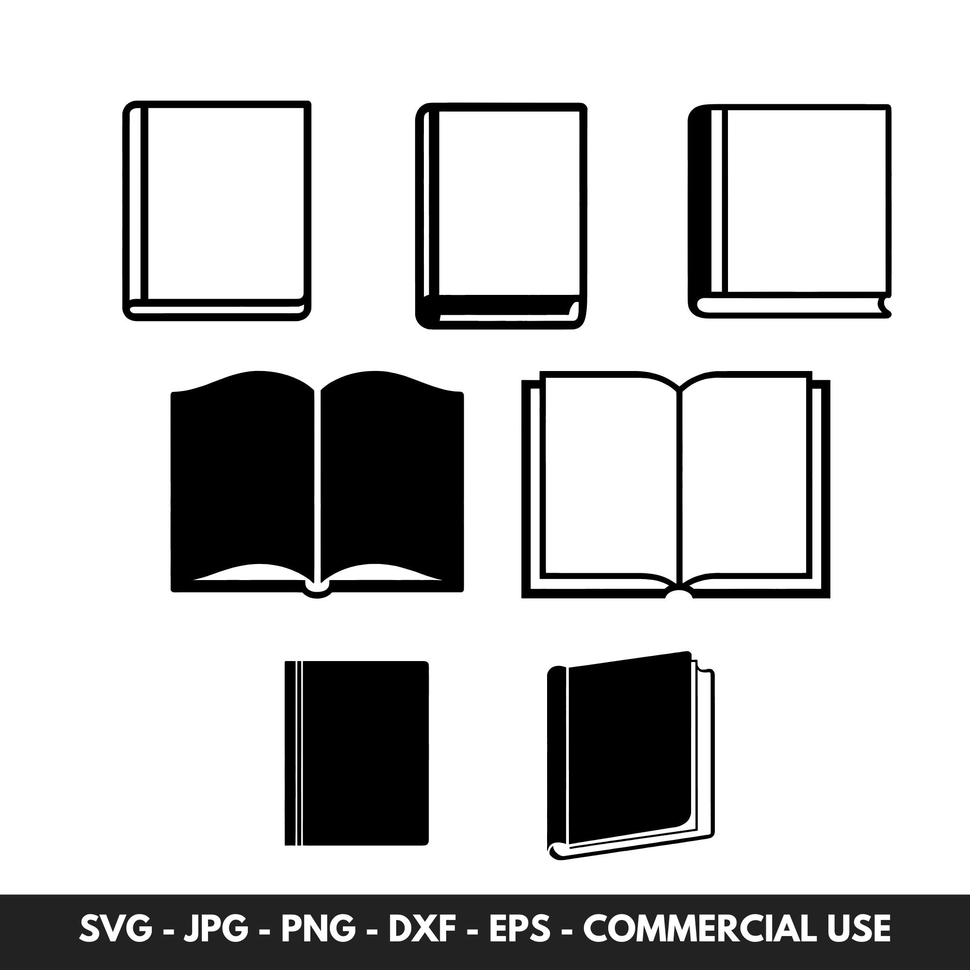 Book SVG Bundle With 7 Book Vector Clipart Library Silhouette PNG Cut ...