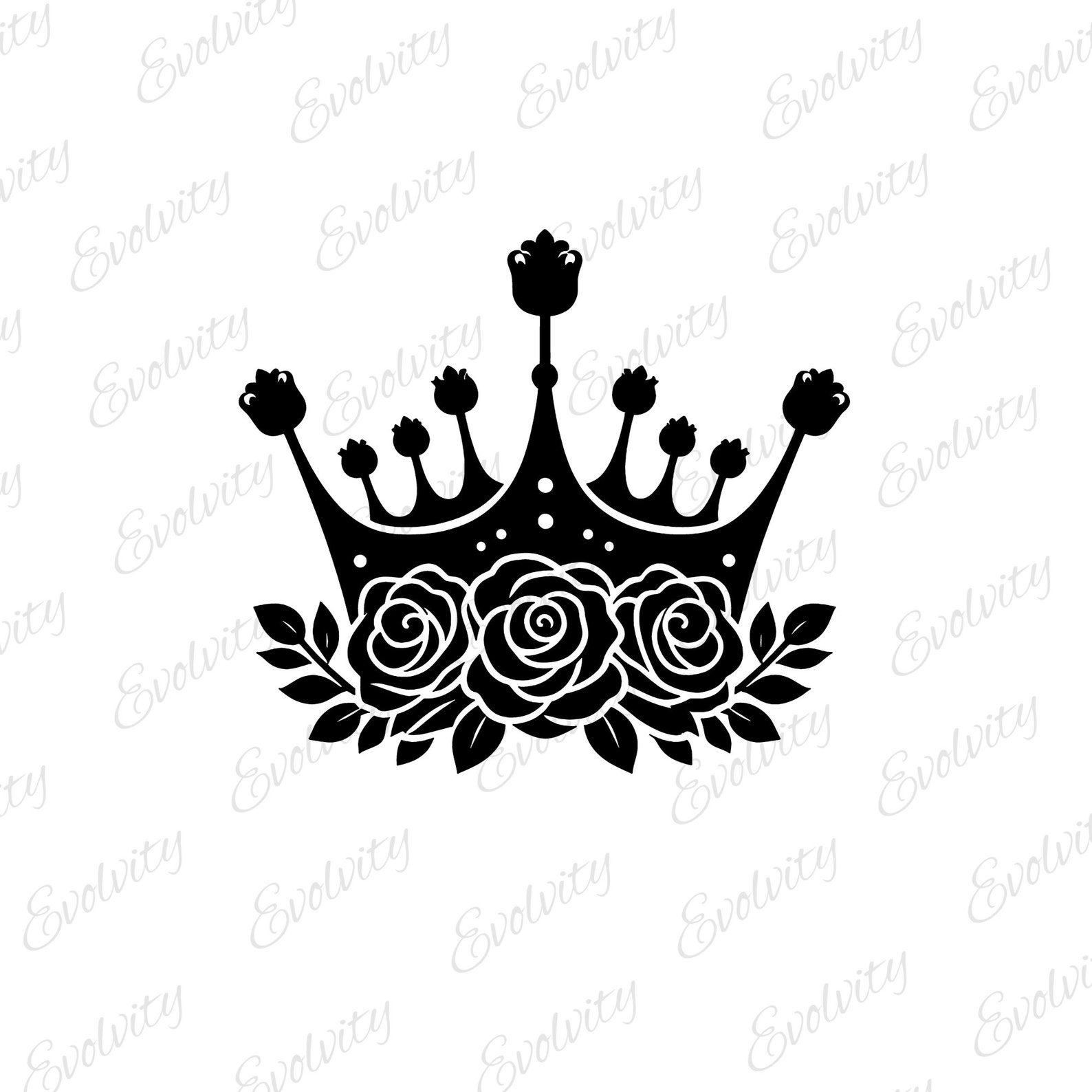 Crown and Roses SVG Vector Bundle With 7 Crown With Roses Silhouette ...
