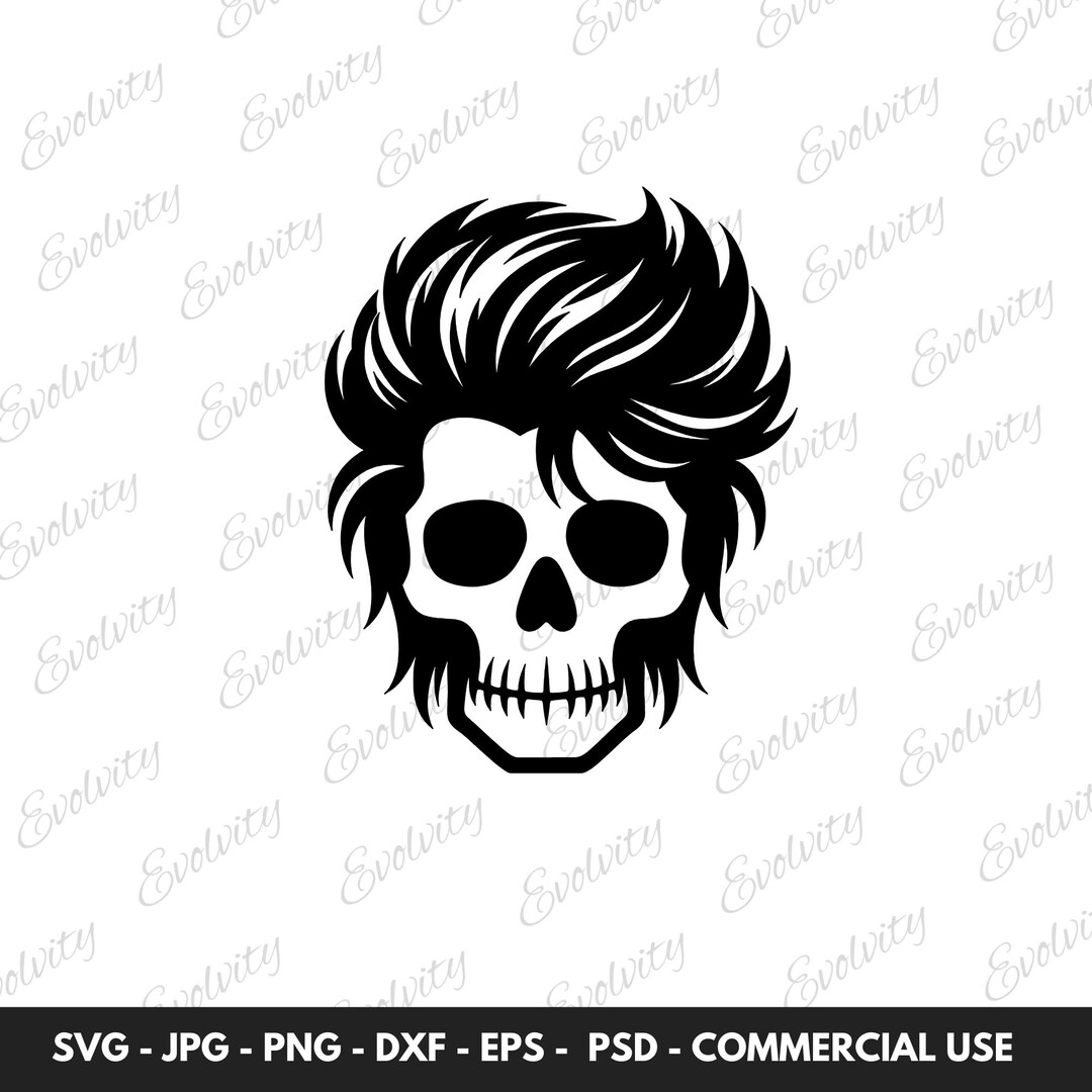 Skull With Hair SVG Vector and Skull Face Silhouette PNG Clipart Cut ...