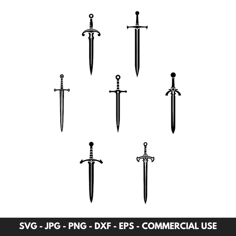 Sword SVG Bundle, 7 Sword Vectors, Sword Clipart, Sword Silhouette ...