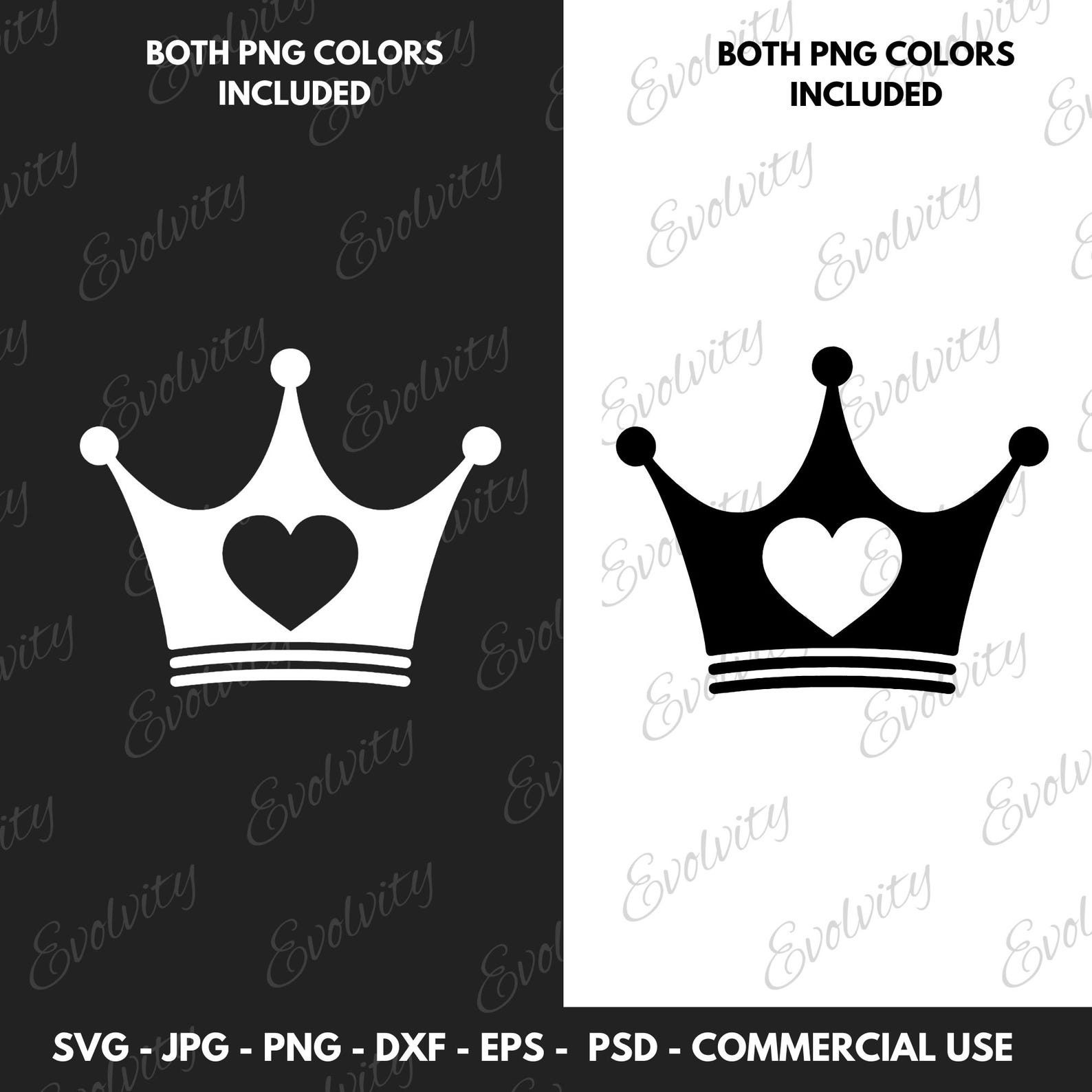 Queen Heart Crown Silhouette SVG Vector and Clipart PNG Cut File ...
