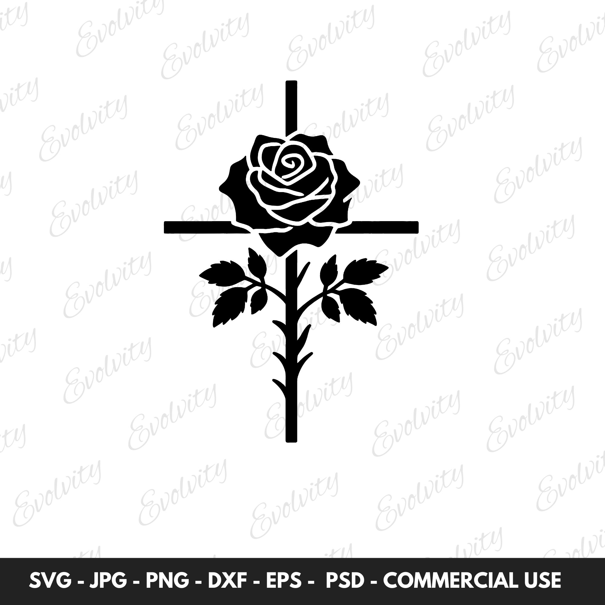 Cross With Rose Vector Graphic, Cross PNG, Rose Clipart, Beautifully ...