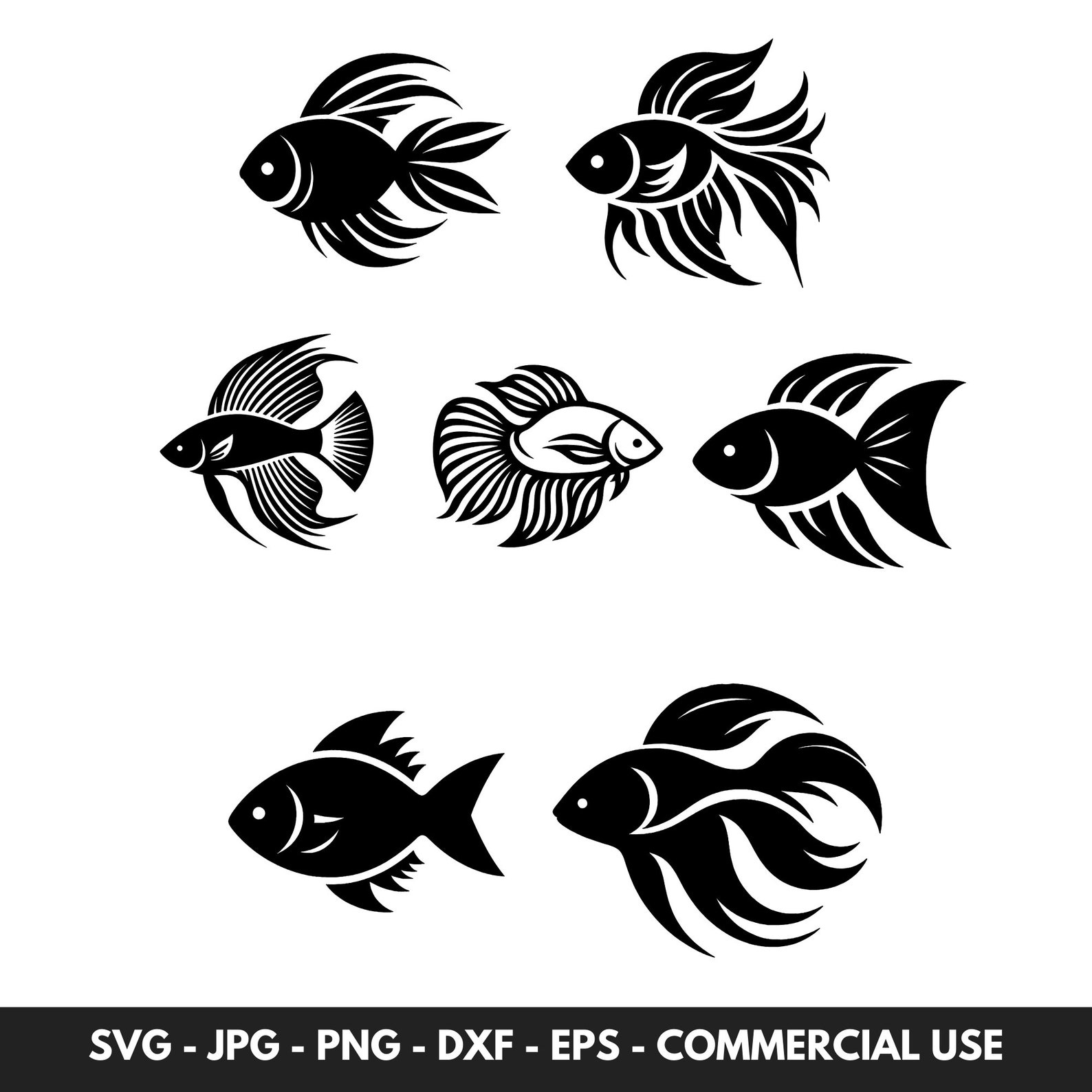 Aquarium Fish SVG Vector Bundle With 7 Goldfish Clipart Silhouette PNG ...