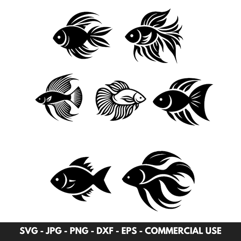Aquarium Fish SVG Vector Bundle With 7 Goldfish Clipart Silhouette PNG ...
