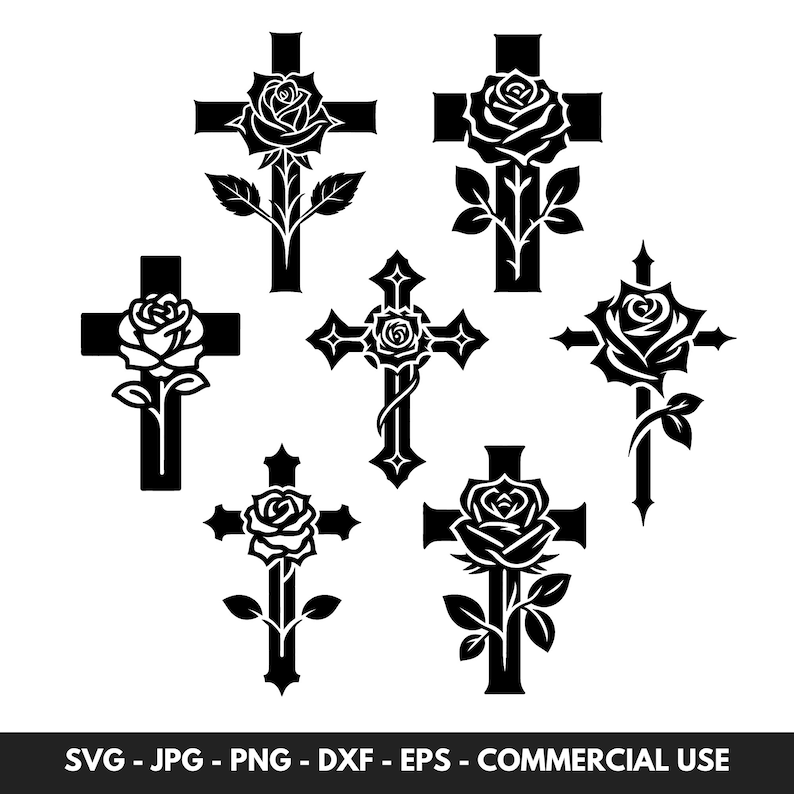 Cross With Rose SVG Bundle: Christian Clipart, Silhouette Cut Files ...