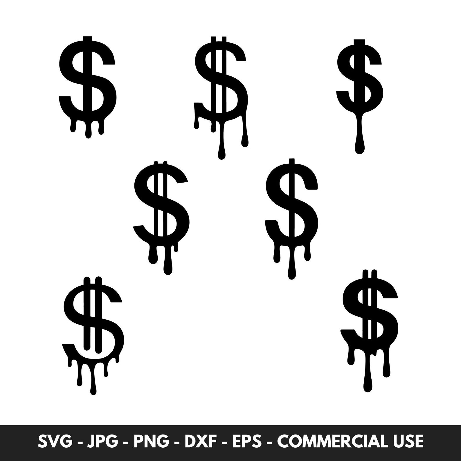 Dripping Dollar Sign SVG Bundle With 7 USD Currency Vector Clipart ...